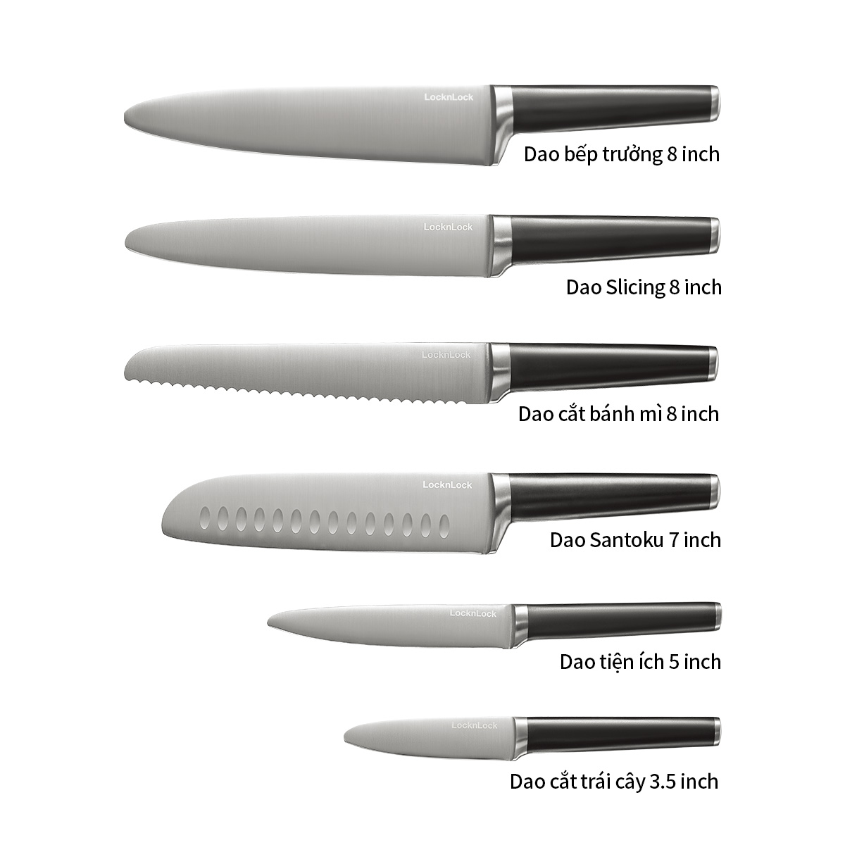 Bộ Dao 7 Món Lock&Lock Gồm 6 Dao, 1 Khối Đỡ Dao Nam Châm Bằng Gỗ - Màu ...
